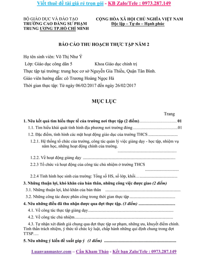 Báo cáo thực tập Khoa Sư phạm trung học Trường Cao đẳng Sư phạm Trung Ương TpHCM.doc