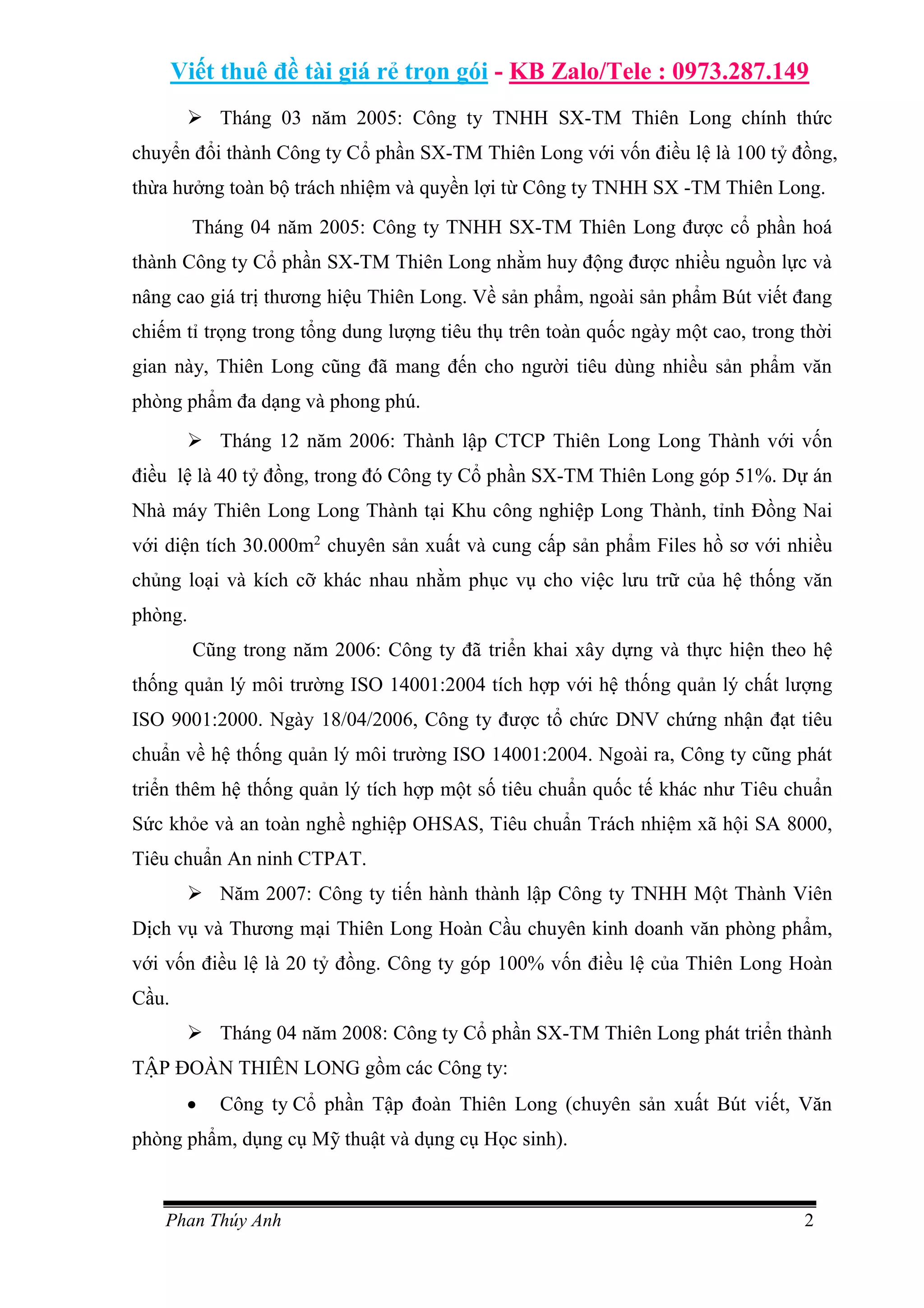 Báo cáo thực tập ngành Quản trị kinh doanh tại Công ty Thiên Long Hoàn Cầu.docx