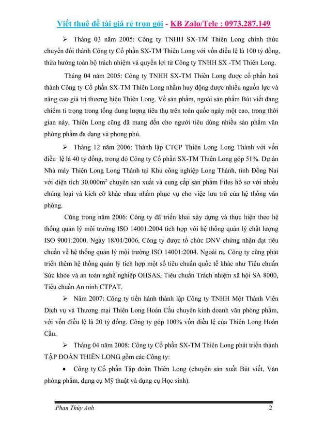 Báo cáo thực tập ngành Quản trị kinh doanh tại Công ty Thiên Long Hoàn Cầu.docx