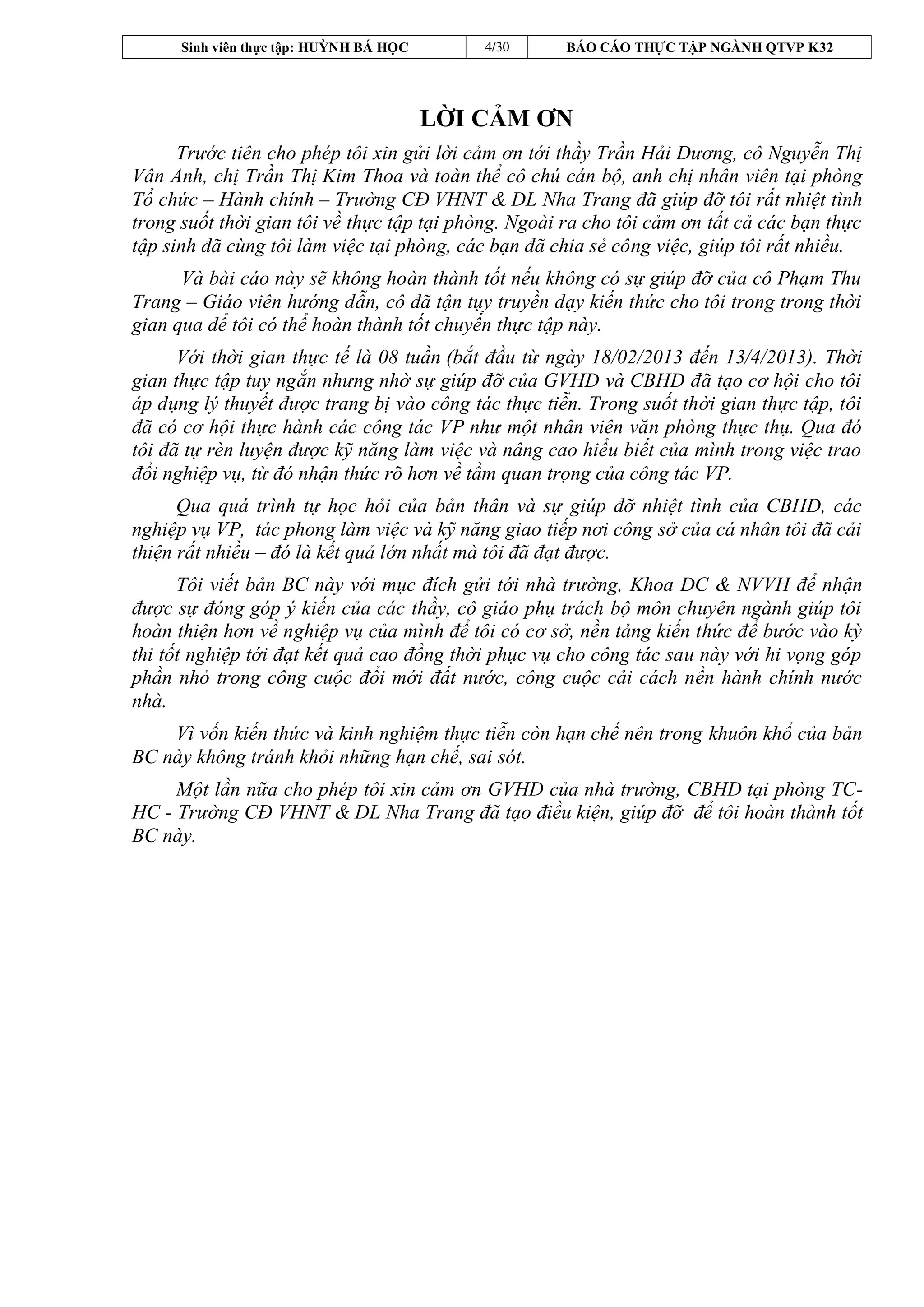 Báo cáo thực tập ngành quản trị văn phòng | PDF