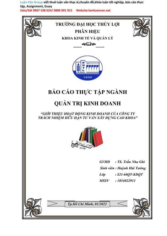 Báo cáo thực tập Quản trị kinh doanh Giới thiệu hoạt động kinh doanh của công ty trách nhiệm hữu ...