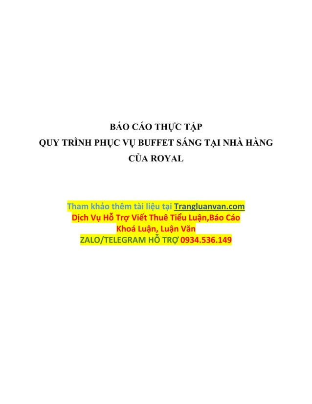 Báo Cáo Thực Tập Quy Trình Phục Vụ Buffet Sáng Tại Nhà Hàng Của Royal | DOCX