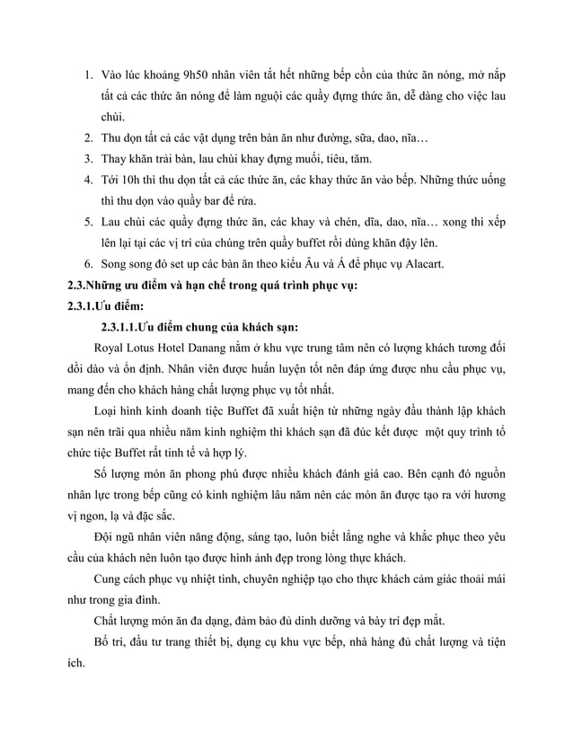 Báo Cáo Thực Tập Quy Trình Phục Vụ Buffet Sáng Tại Nhà Hàng Của Royal | DOCX