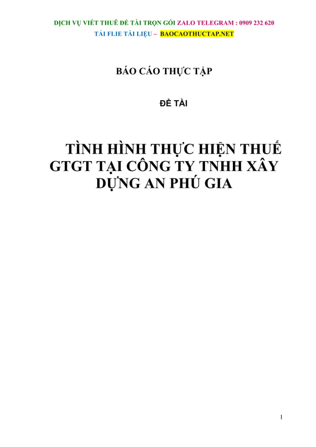Báo Cáo Thực Tập Thuế Giá Trị Giá Tăng Công Ty Xây Dựng | DOCX