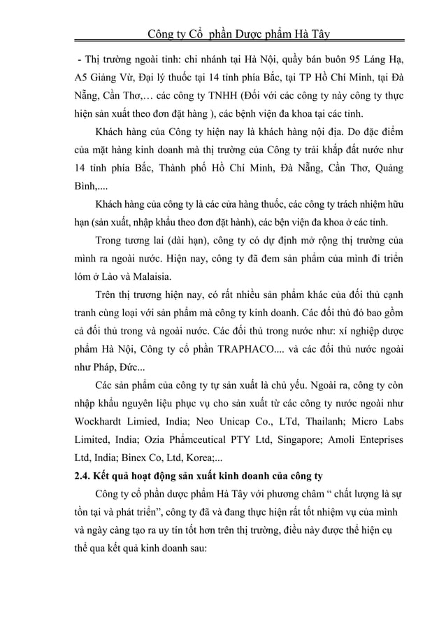 Báo Cáo Thực Tập Tại Công Ty Cổ Phẩn Dược Phẩm Hà Tây | DOC