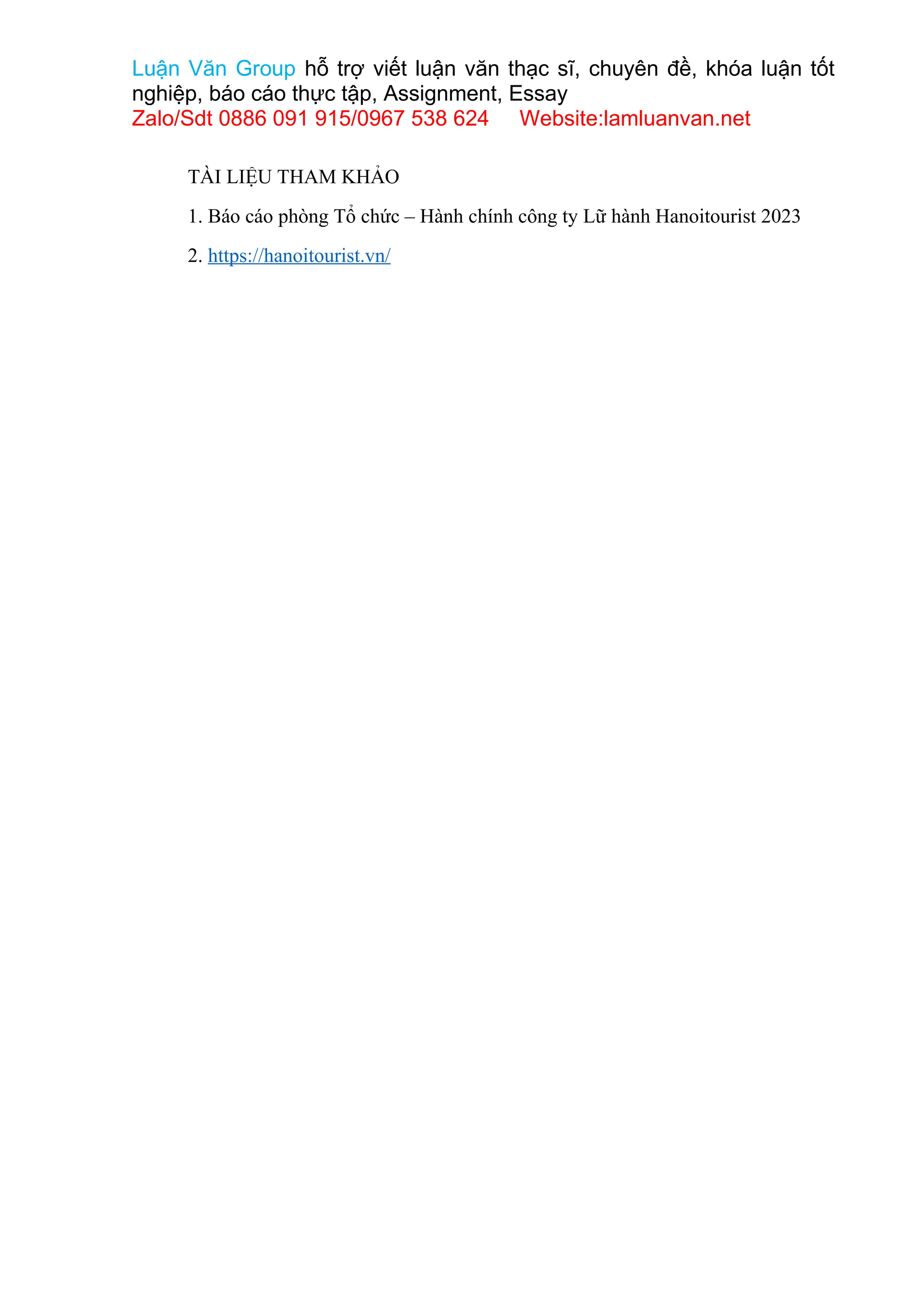 Báo cáo thực tập tại công ty HANOITOURIST | DOCX