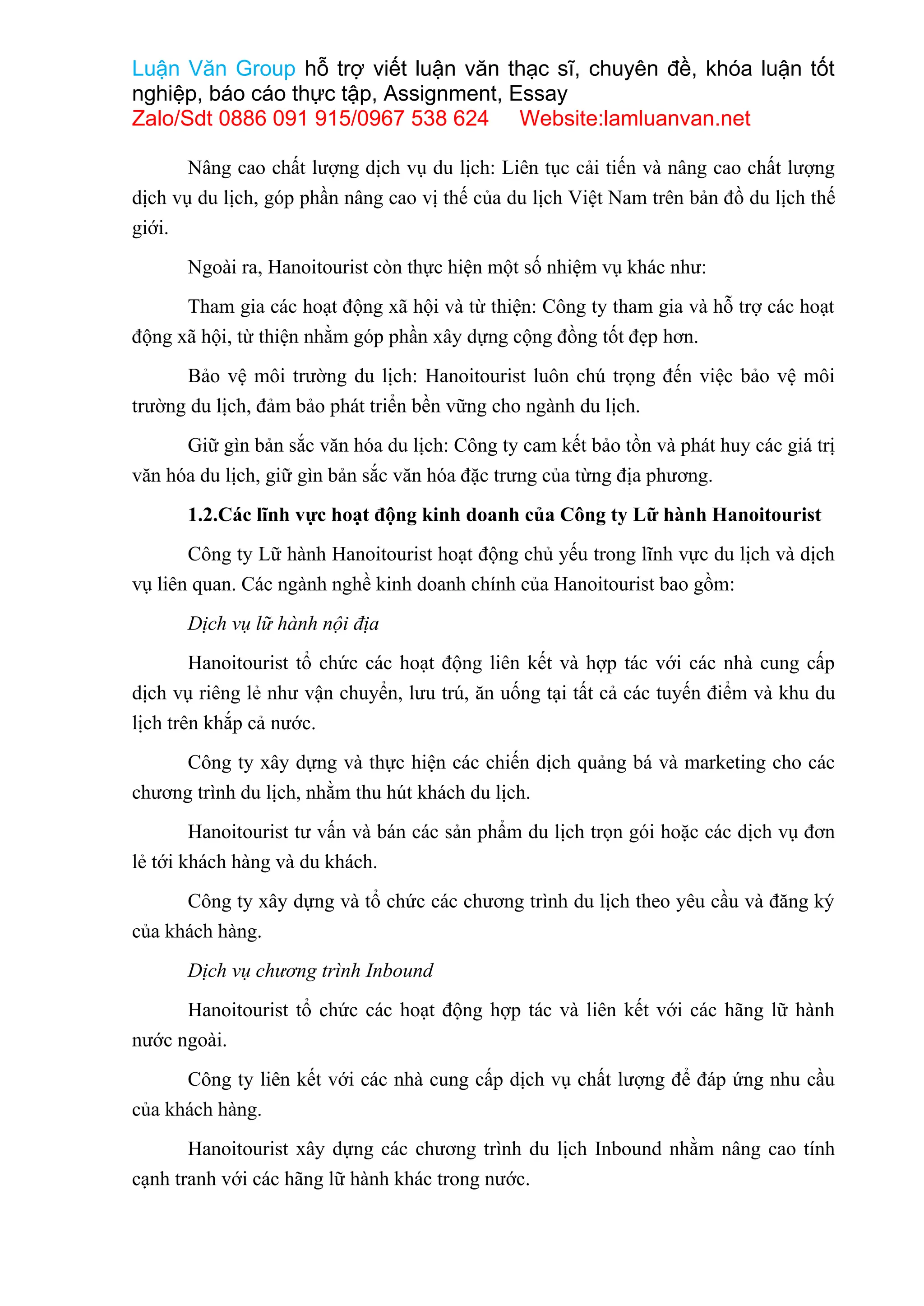 Báo cáo thực tập tại công ty HANOITOURIST | DOCX