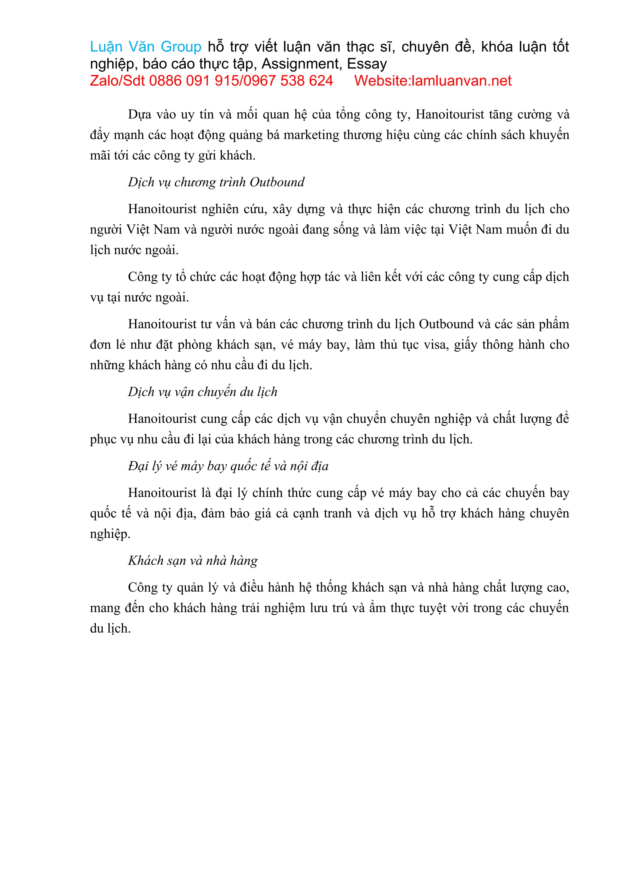 Báo cáo thực tập tại công ty HANOITOURIST | DOCX