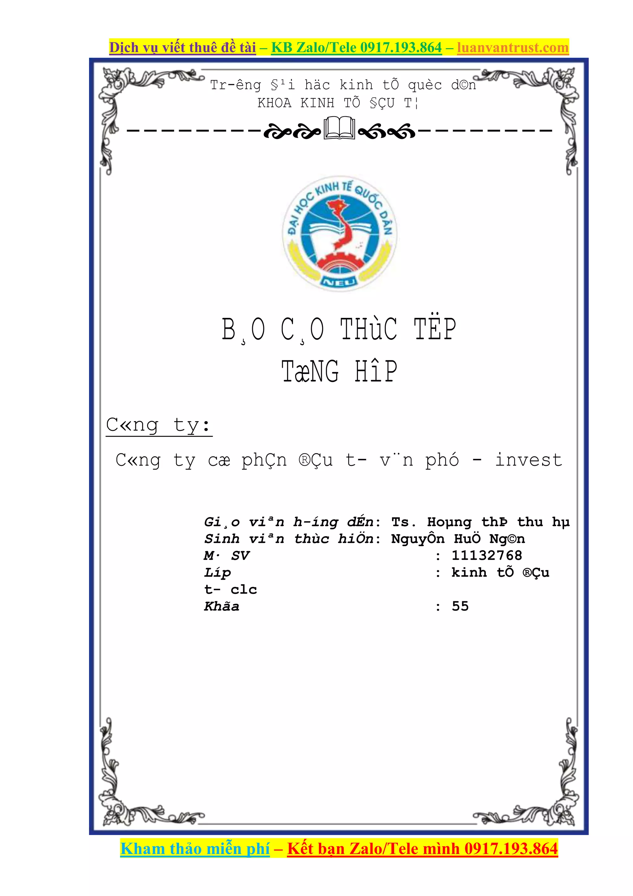Báo Cáo Thực Tập Tổng Hợp Khoa Kinh Tế Đầu Tư Tại Công Ty Văn Phú.docx
