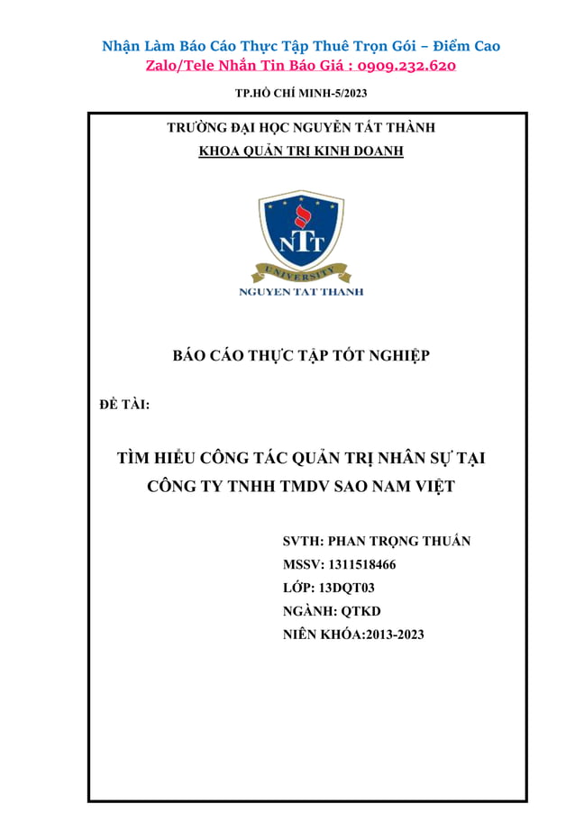 Báo Cáo Thực Tập Tốt Nghiệp Khoa Quản Trị Kinh Doanh. | DOCX