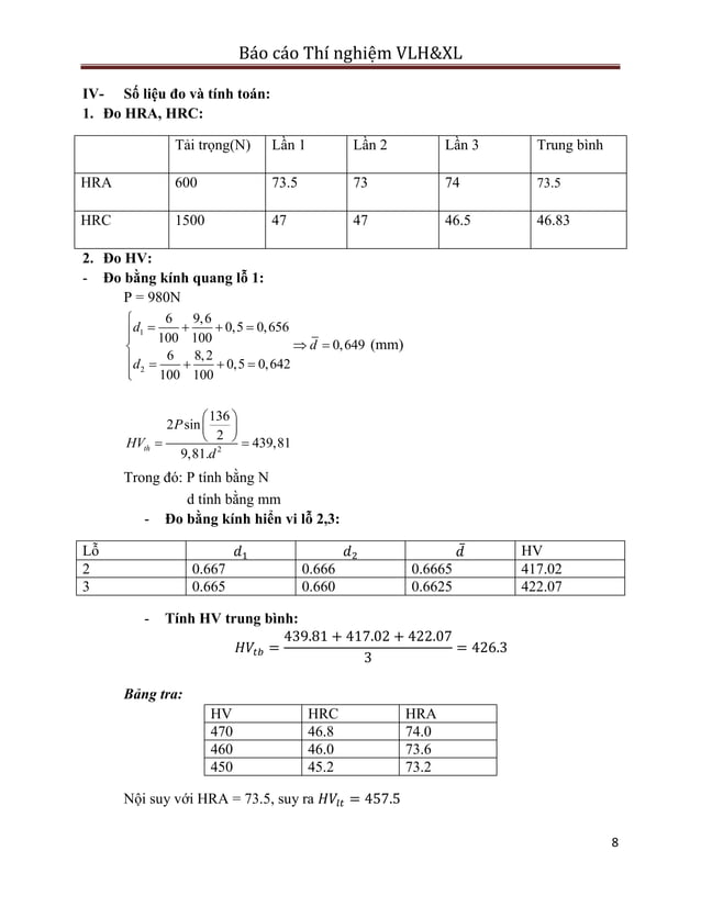 Báo cáo thí nghiệm Vật liệu học | PDF