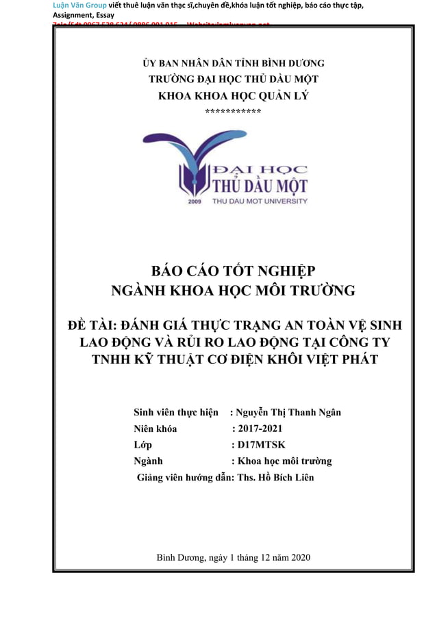Báo cáo tốt nghiệp Đánh giá thực trạng an toàn vệ sinh lao động và rủi ro lao động tại Công ty ...