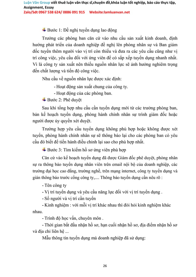 Báo cáo tốt nghiệp Nâng cao chất lượng quy trình tuyển dụng nhân sự tại công ty TNHH ...