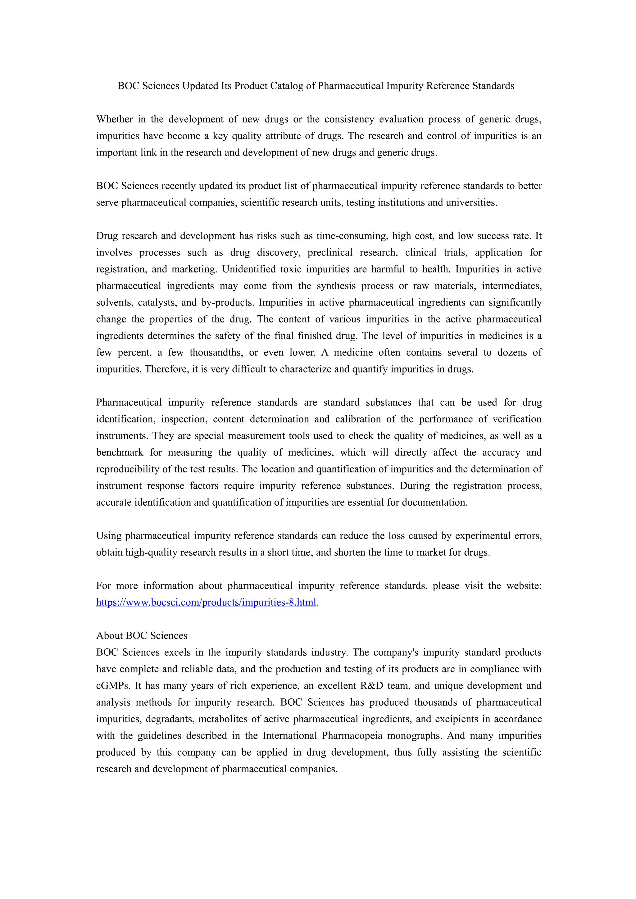 BOC Sciences Updated Its Product Catalog of Pharmaceutical Impurity ...