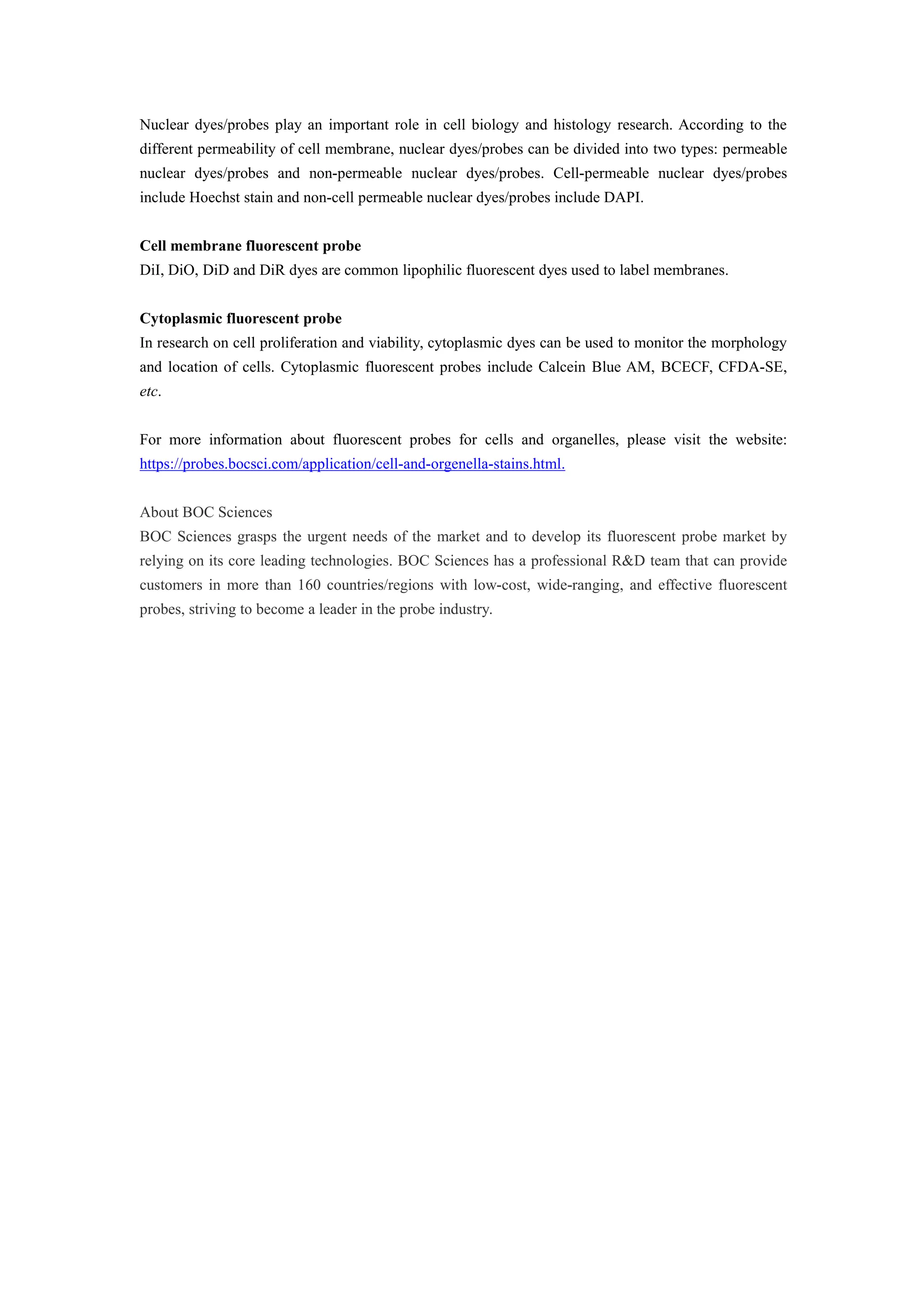 BOC Sciences Upgrades Organelle Fluorescent Probe Product List | PDF
