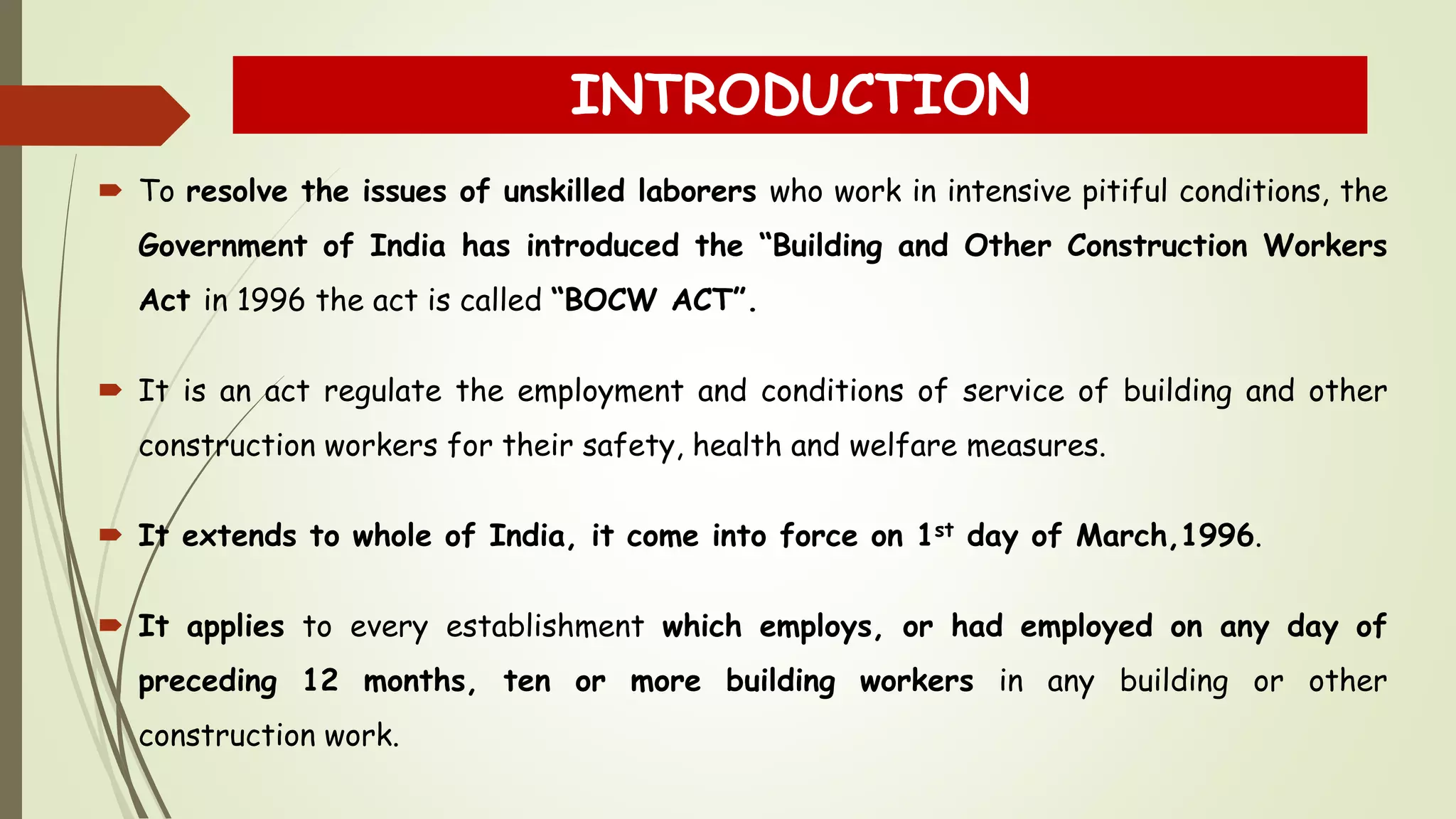 Building and Other Construction Workers Act, 1996 | PPTX