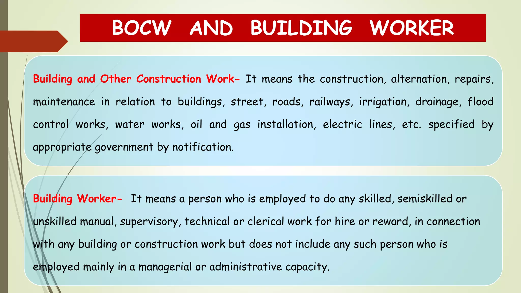 Building and Other Construction Workers Act, 1996 | PPTX