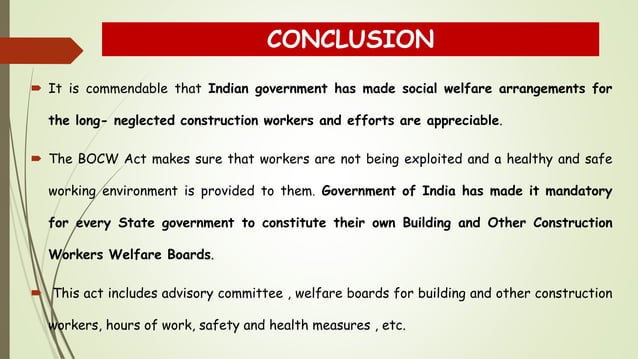 Building and Other Construction Workers Act, 1996 | PPTX