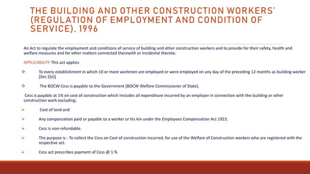 BOCW Presentation for statutory Compliance.pptx | Construction Industry ...