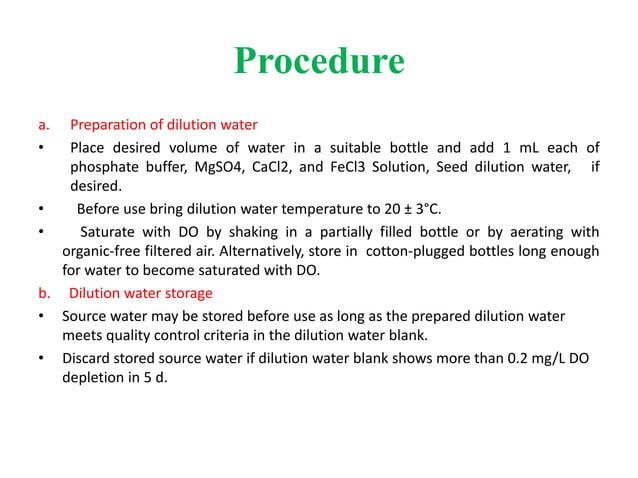 BOD Analysis as per APHA Manual | PPTX | Chemistry | Science