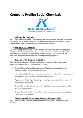 BODAL CHEMICALS.docx | Business Accounting & Finance | Business
