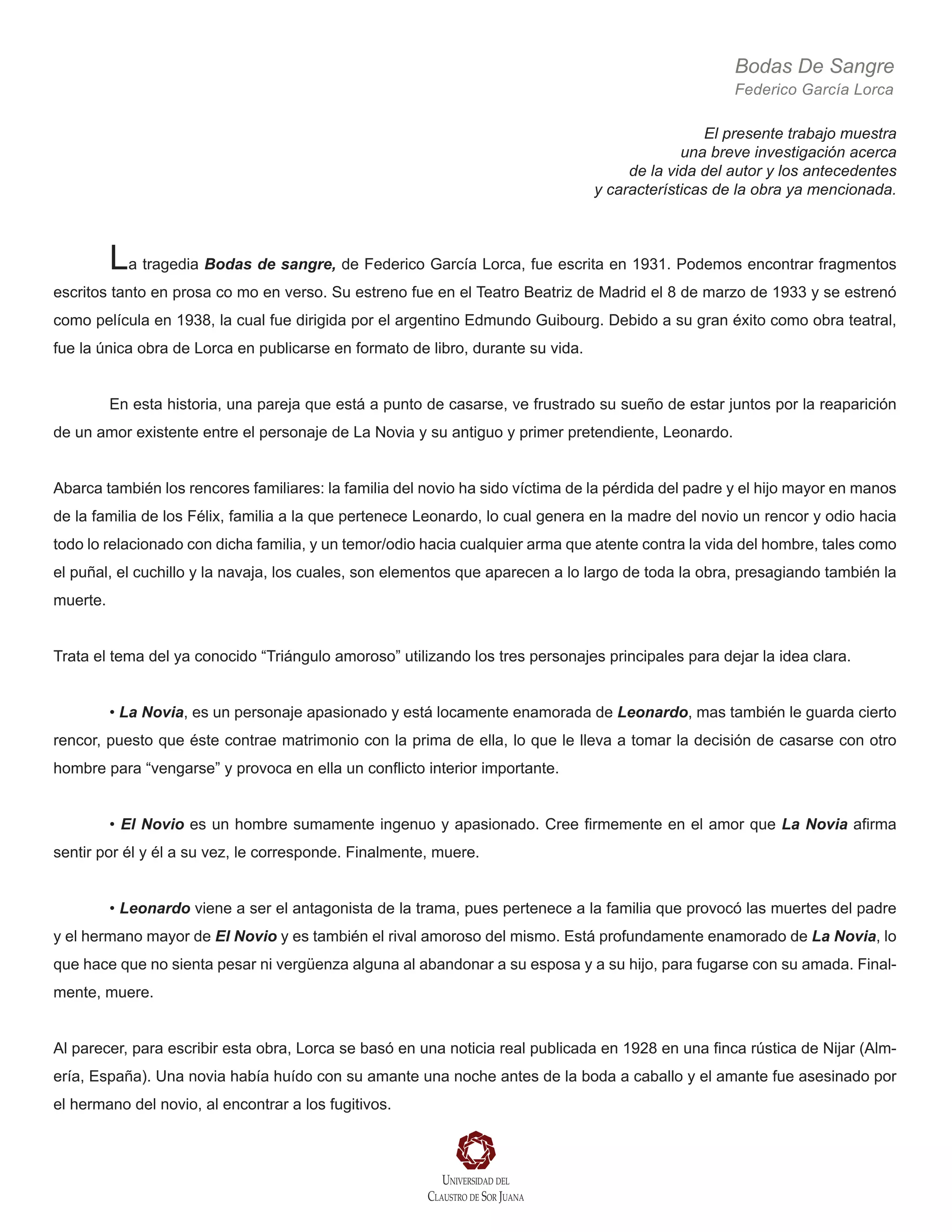 Bodas de Sangre Federico García Lorca | PDF