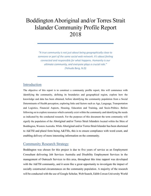 Boddington Aboriginal and TSI Community Profile Report 2018 | PDF