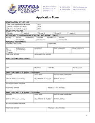 Bodwell high school- application package_2015-2016 | PDF | National ...