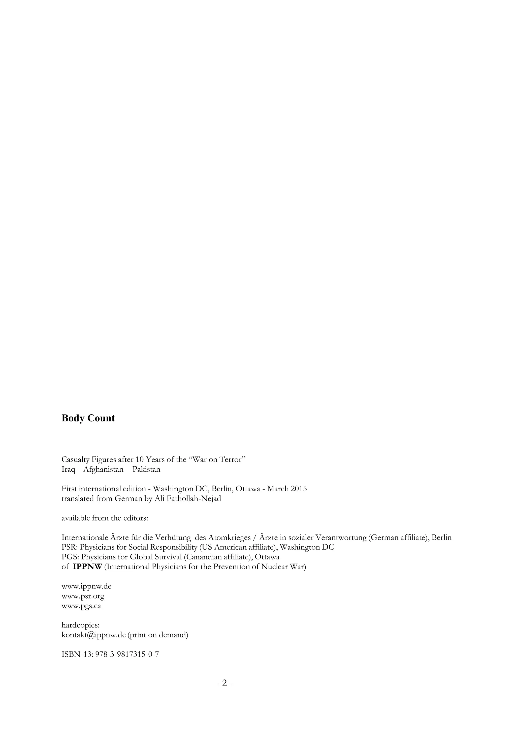 Body Count - Casualty Figures after 10 Years of the “War on Terror” | PDF