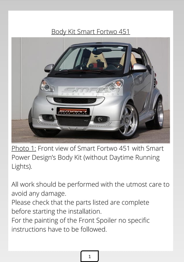 Body kit Smart Fortwo 451 User Manual | PDF