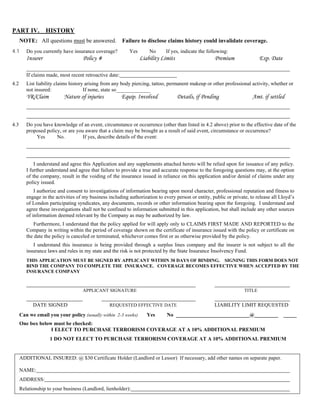 Body Piercing & Tattoo Liability Insurance Application | PDF