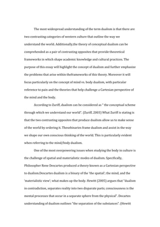 Mind body dualism | DOCX