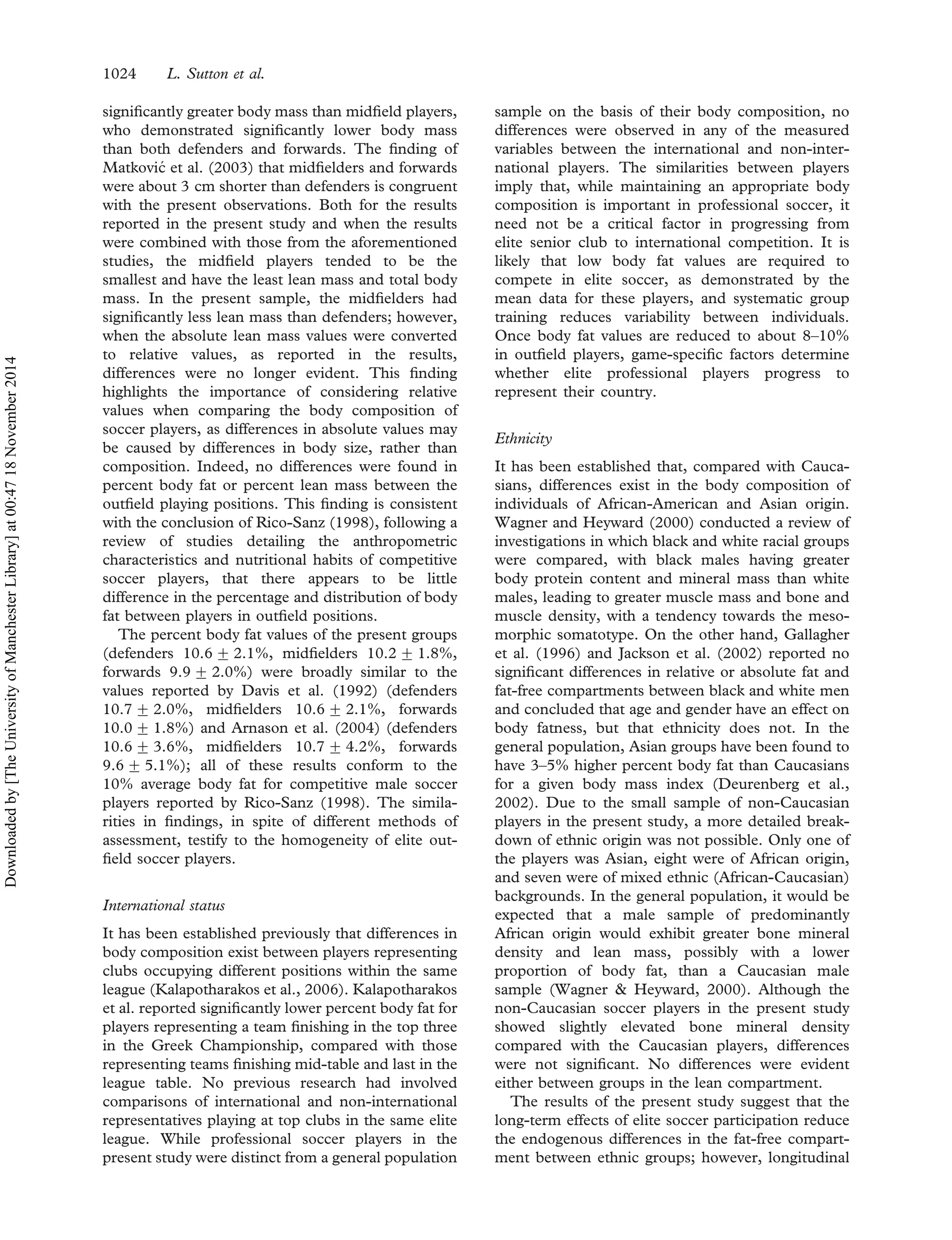 Body composition of english premier league soccer players | PDF