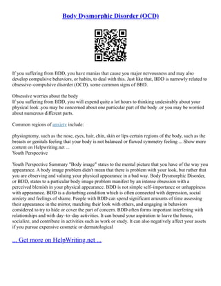 Body Dysmorphic Disorder (OCD) | PDF