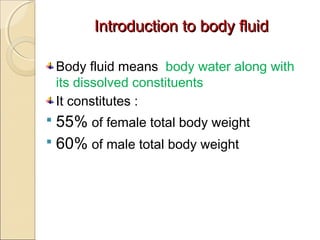 Body fluid compartments, daily water intake and | PPT