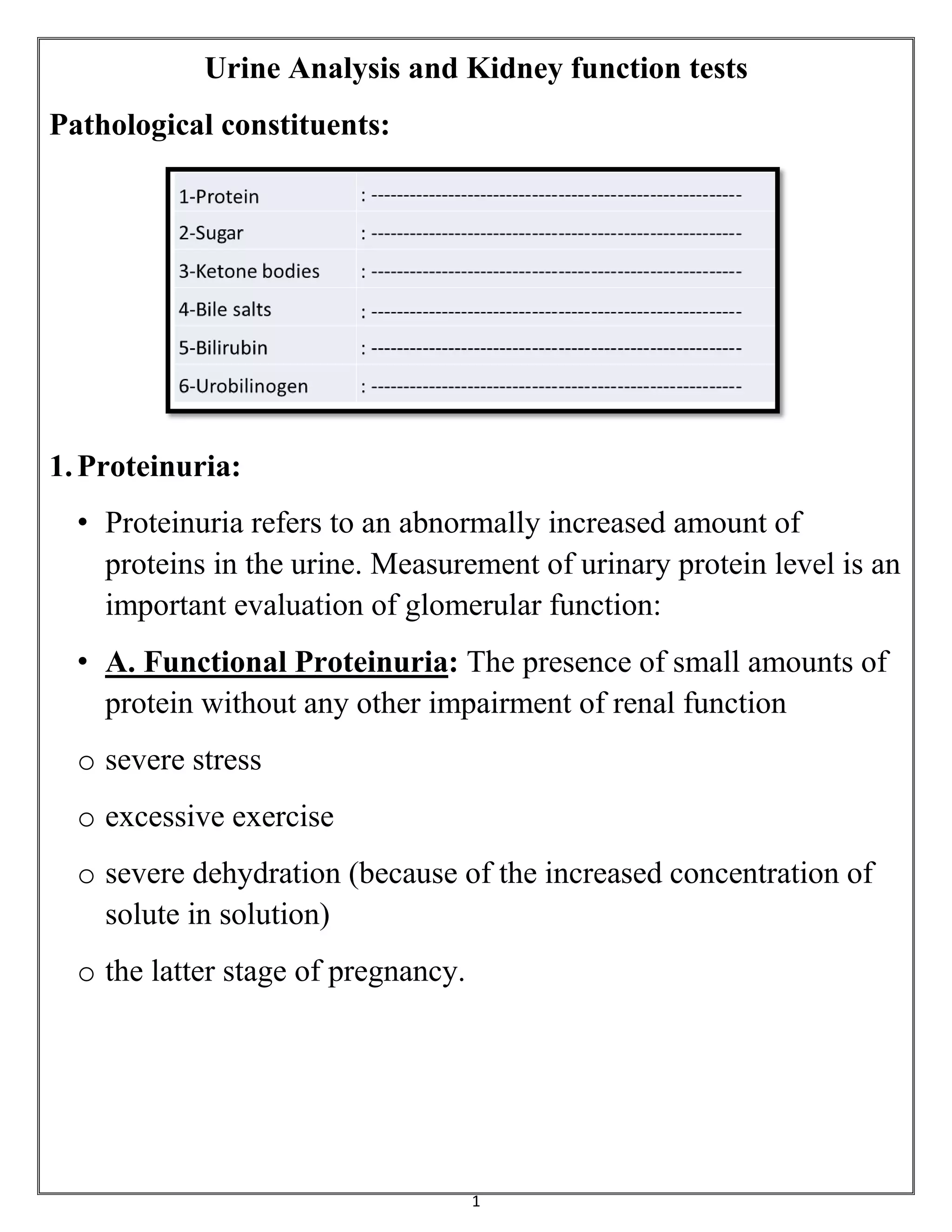 Urine Analysis and Kidney function tests | PDF