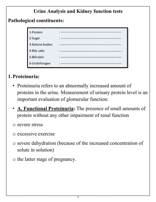 Urine Analysis and Kidney function tests | PDF