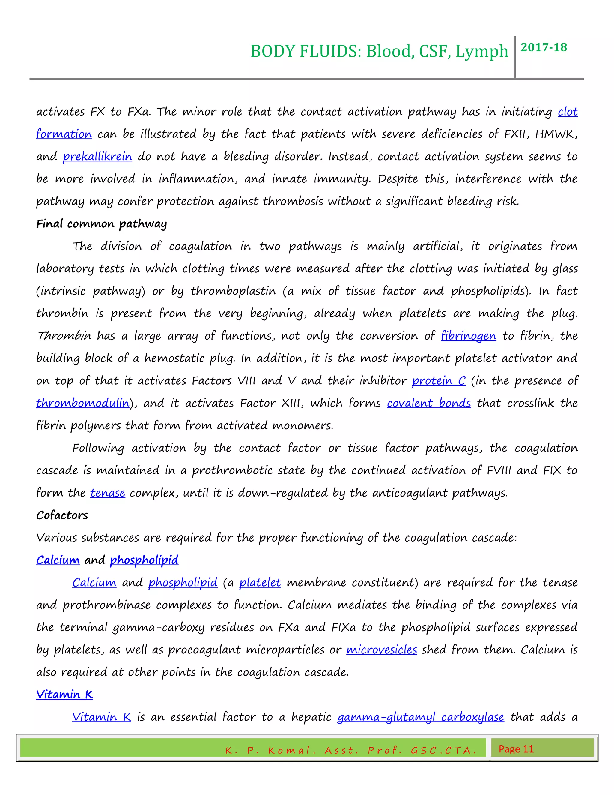 Body fluids- CSF, Lymph and Blood | PDF