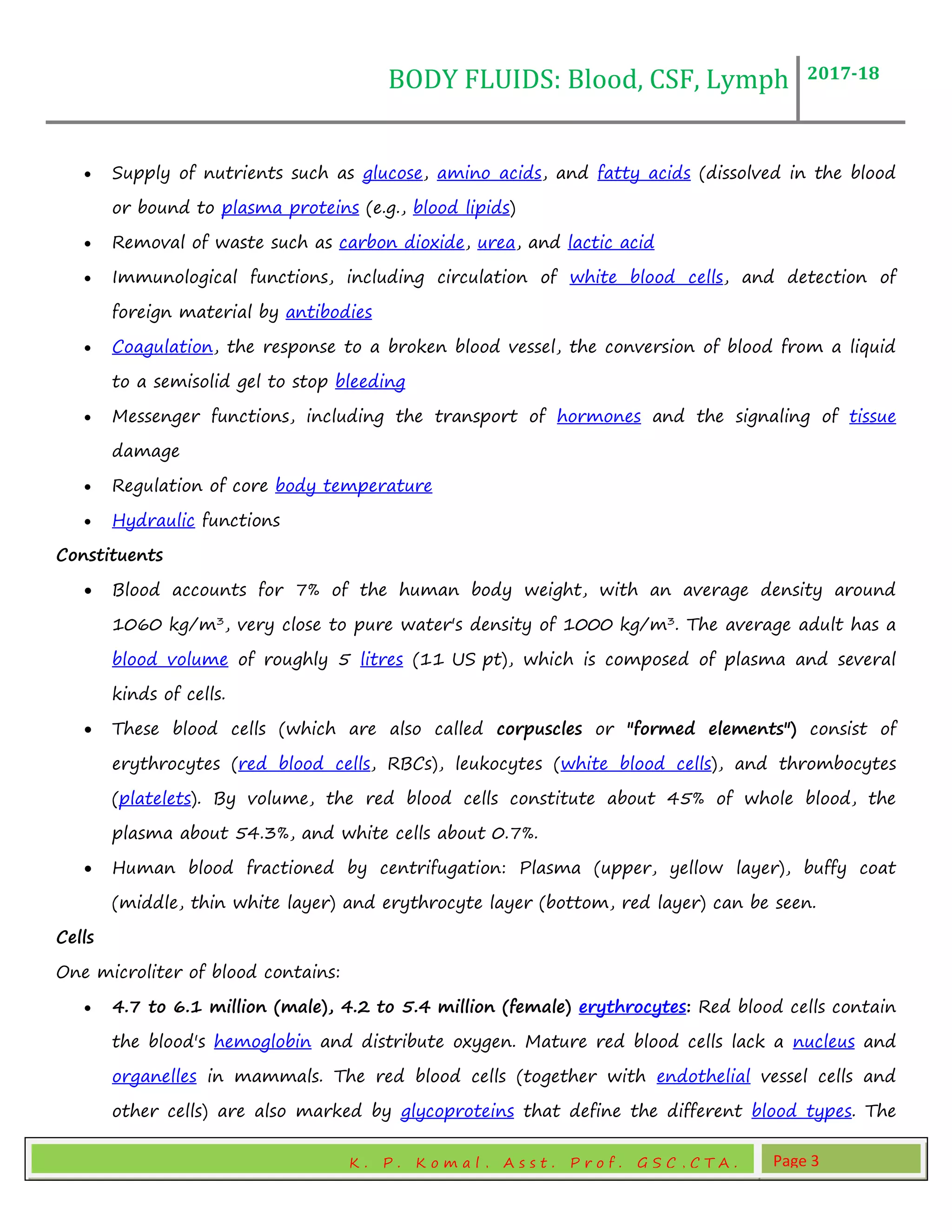 Body fluids- CSF, Lymph and Blood | PDF | Blood Disorders | Diseases ...
