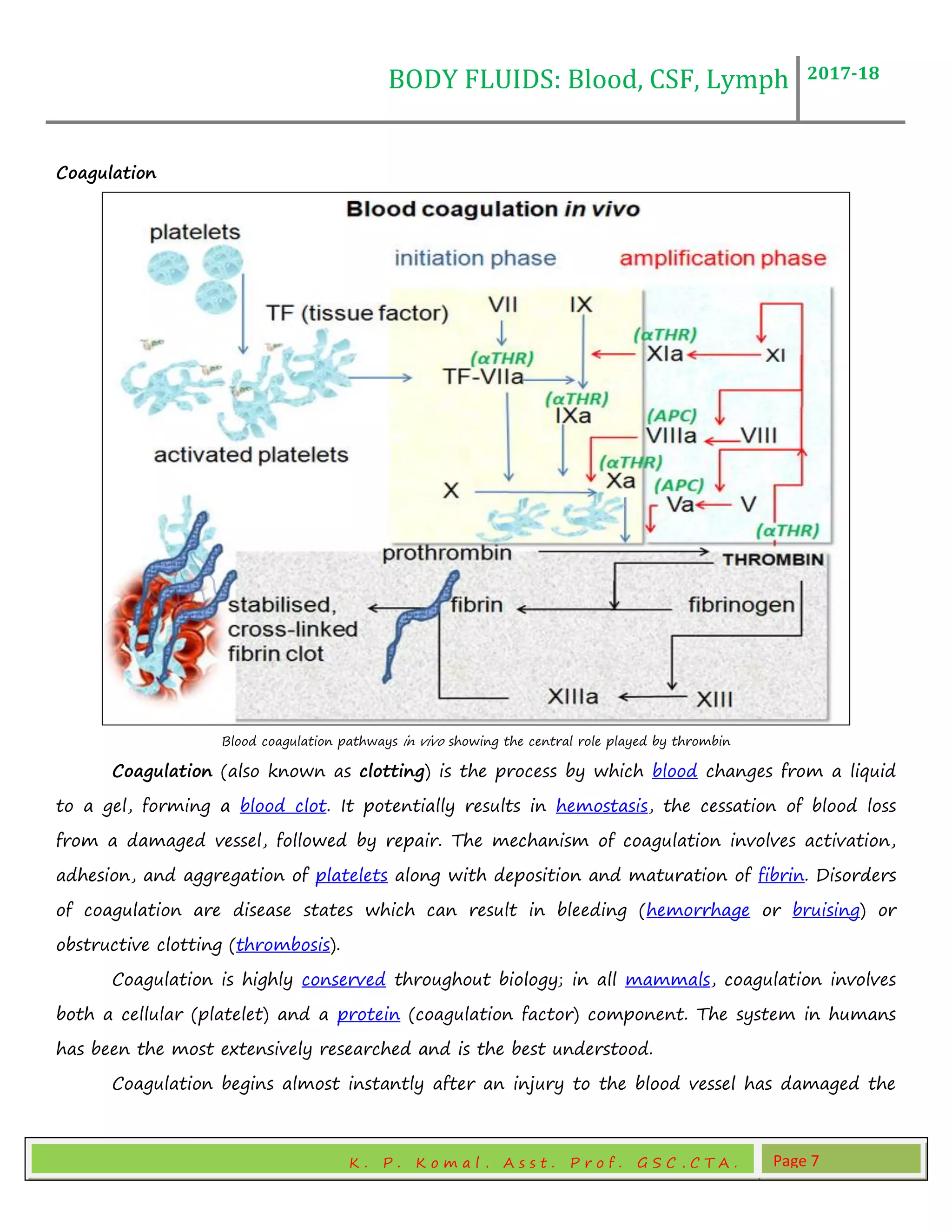 Body fluids- CSF, Lymph and Blood | PDF