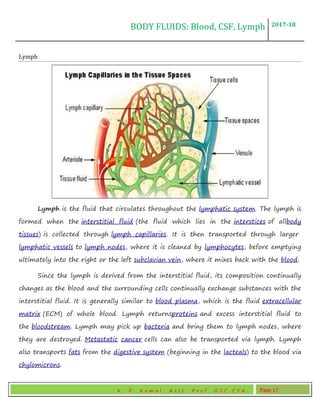 Body fluids- CSF, Lymph and Blood | PDF