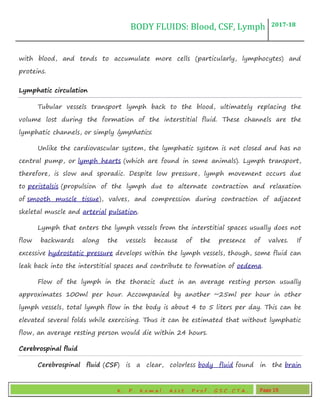 Body fluids- CSF, Lymph and Blood | PDF