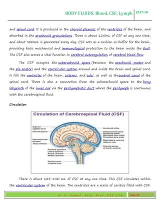 Body fluids- CSF, Lymph and Blood | PDF