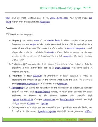 Body fluids- CSF, Lymph and Blood | PDF