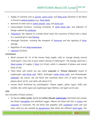 Body fluids- CSF, Lymph and Blood | PDF