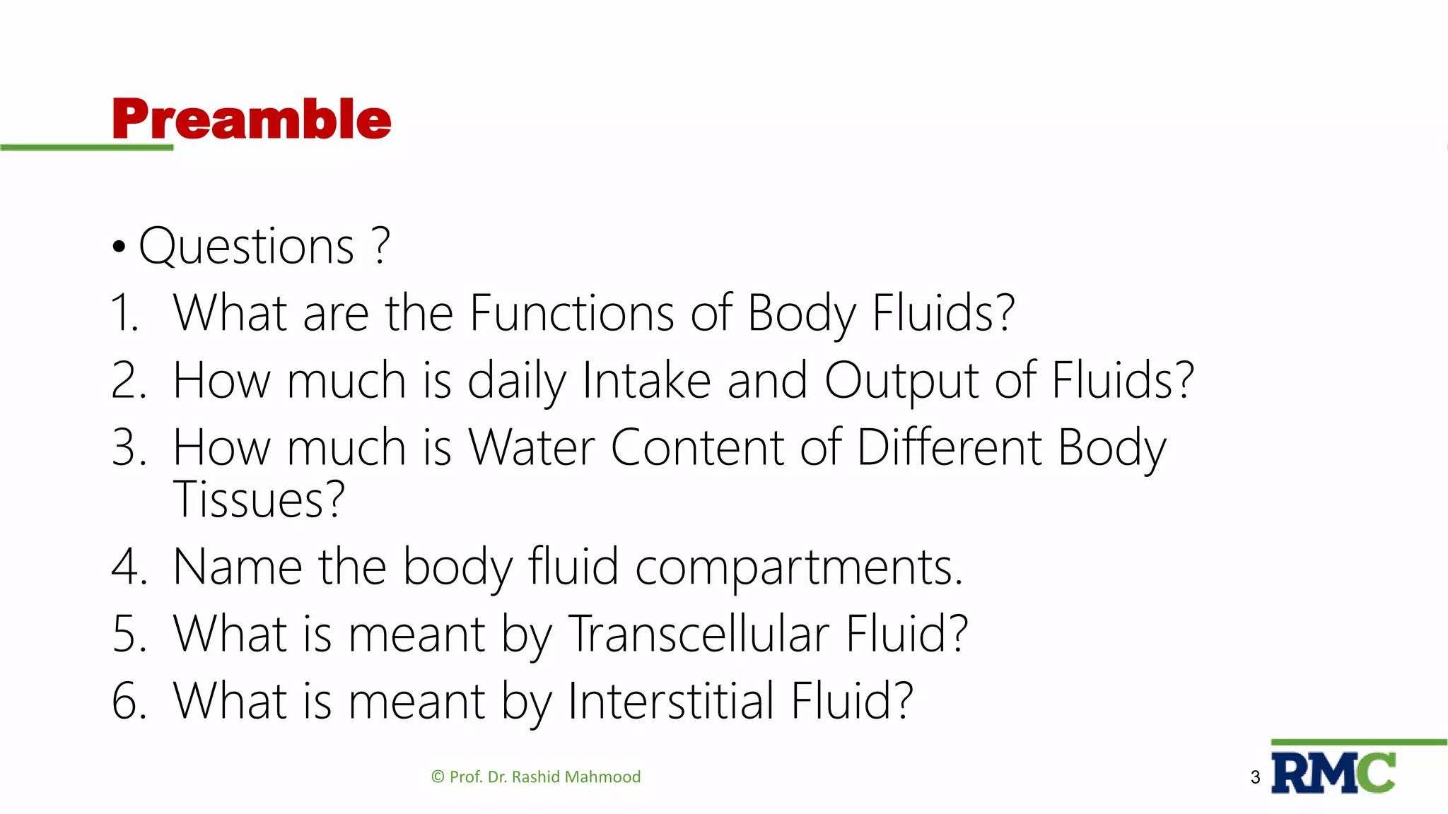 Introduction to Body fluids 1st year MBBS | PPTX