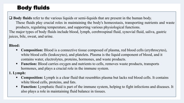 Body fluids and blood.pptx | Blood Disorders | Diseases and Conditions