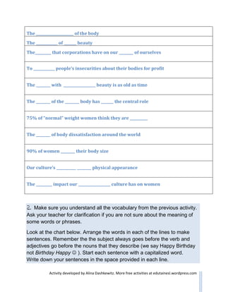 Body Image and Appearance - Vocabulary Activities | PDF