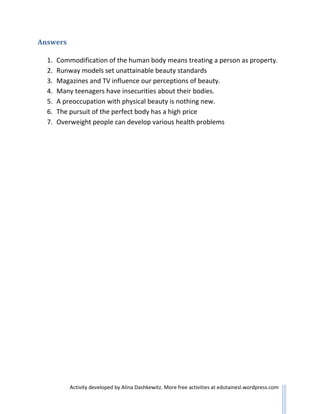 Body Image and Appearance - Vocabulary Activities | PDF