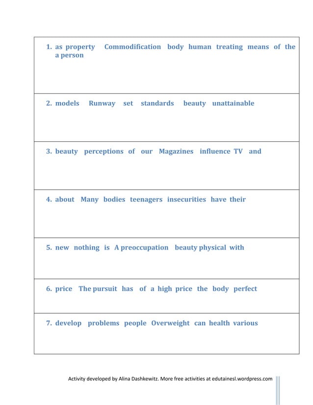 Body Image and Appearance - Vocabulary Activities